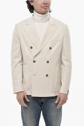 Paolo Pecora Double-Breasted Wool-Blend Blazer with Patch Pockets size 50