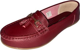 Jo & Joe Mocassins larges en cuir avec pampilles plates pour femme, cerise, 39 EU