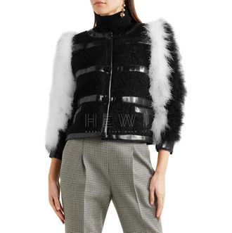 Philosophy di Lorenzo Serafini Philosophy Feather & faux leather trim mohair-blend bouclé jacket Size M