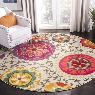 Safavieh Boho Teppich für Wohnzimmer, Esszimmer, Schlafzimmer - Monaco Collection, Kurzer Flor, Elfenbein und Multi, 122 X 122 cm
