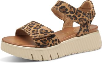 Tamaris Comfort Damen Sandalen flach aus Leder Plateau, Mehrfarbig (Leopard), 39 EU