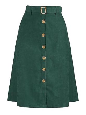 Allegra K Jupes mi-Longues Taille Haute pour Femmes Jupe trap&egrave;ze boutonn&eacute;e Devant en Velours c&ocirc;tel&eacute; Costume dhalloween Vert Fonc&eacute; S