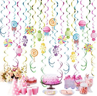 Generic Deckenschlangen - Bunte H&auml;ngeornamente, 48 St&uuml;ck Bunte Lollipop-Spiraldekoration, S&uuml;&szlig;igkeiten-Motto-Partydekorationen | F&uuml;r Schlafzimmer, Zuhause, B&uuml;r