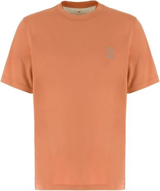 Brunello Cucinelli Homme, Tops, Orange, Taille: S T-shirt en jersey avec logo