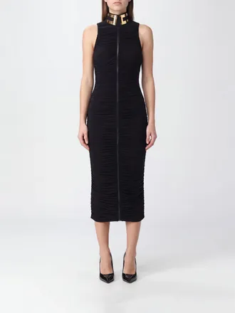 Elisabetta Franchi Robe fourreau midi en viscose &agrave; col montant et &eacute;paules d&eacute;nud&eacute;es