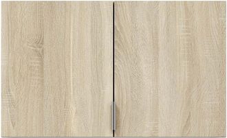 Möbelando Schrankaufsatz >GARONA< mit 2 Drehtüren in Canadian Eiche, 80x49x51 cm, melaminbeschichtet, weiße Innenfarbe, Aluminiumgriffe, Made in Spain, passend 