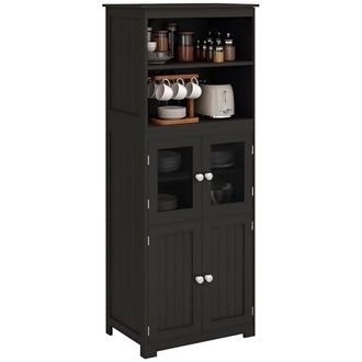 HOMCOM Armoire de Cuisine Buffet Cuisine vaisselier Meuble de Rangement avec 2 niches, 2 placards avec 4 Portes Dont 2 Portes vitr&eacute;es, &eacute;tag&egrave;re r&eacute;glable - dim