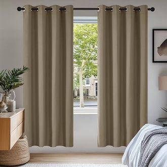 Deconovo Rideaux Occultants Isolant Thermique Anti Froid, Design Moderne &agrave; Oeillets, Rideaux pour Chambre Gar&ccedil;on, 140x180 CM (Largeur x Hauteur), Taupe, 2 Pi&egrave;c
