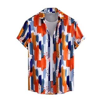 Generic Chemise hawa&iuml;enne &agrave; manches courtes pour homme - Motif palmier hawa&iuml;en - Chemise de croisi&egrave;re tropicale boutonn&eacute;e pour l&eacute;t&eacute; Mexique Cara&iuml;bes - Amusant