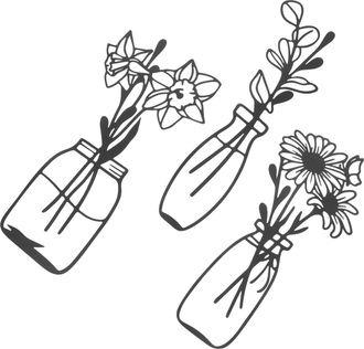 Valiclud 3 Stück Metall Wanddeko Hängendes Eisen Blumen Wandkunst Schwarz Hohle Vase Ornament für Wohnzimmer Schlafzimmer Küche Patio Dekoration