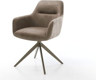 DELIFE Drehstuhl Pejo-Flex Mikrofaser Taupe Vintage Kreuzgestell breit Effektfinish Titan 360&deg; drehbar Wippfunktion Taschenfederkern, Esszimmerst&uuml;hle