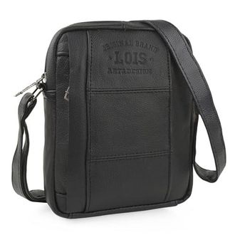 Lois Sacoche Homme Bandouliere. Pochette Homme en cuir v&eacute;ritable &eacute;l&eacute;gante et compacte pour usage quotidien affaires loisirs style urbain, Noir
