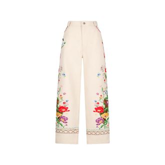 Valentino Garavani Bestickte Denim Hose Ecru Stickerei - - Trousers - Damen - Beige - W25
