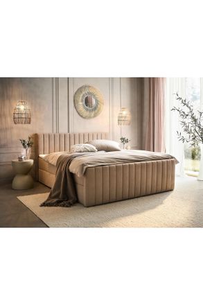 Boxxx Boxbett, Beige, Textil, H3, H&ouml;he ca. 25 cm, 180x200 cm, Bettkasten, gepolstertes Kopfteil, Topper durchgehend, in verschiedenen Gr&ouml;&szlig;en erh&auml;ltlich, Mat