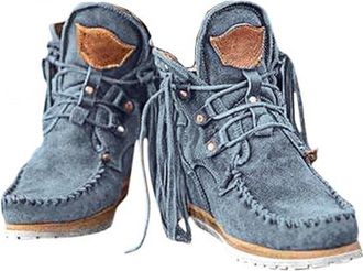 Generic Bottines boh&egrave;me pour femme - Vintage - En daim - Lacets - Large largeur - Bout rond - Talon &eacute;pais - Chaussures de plage r&eacute;tro &agrave; enfiler - L&eacute;g&egrave;res et c