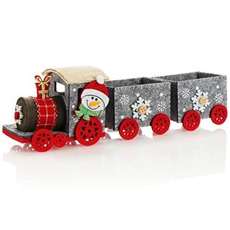 Com-Four Train de No&euml;l en Feutre - Train de No&euml;l d&eacute;coratif avec pendentifs - d&eacute;corations de Table de No&euml;l - Train d&eacute;coratif (Feutre Gris)