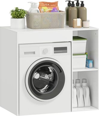 HOMCOM Waschmaschinenschrank Badschrank mit offenen Ablagef&auml;chern, &Uuml;berbauschrank f&uuml;r Waschmaschine W&auml;schetrockner f&uuml;r Badezimmer, Toilette 90x60x90,5 cm, We