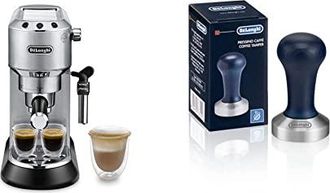 DeLonghi Dedica Style, Machine expresso pour préparer des boissons café et lactées, EC685M, Acier Chromé & DLSC058-Tasseur de café en acier inoxydable