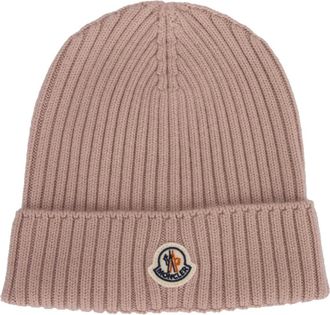 Moncler Ribbed Logo-patch Beanie - unisex - Accessoires - Rose - Taille: M