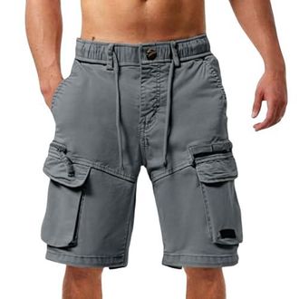 Generic Short cargo l&eacute;ger et d&eacute;contract&eacute; pour homme avec poches zipp&eacute;es - Taille &eacute;lastique - Cordon de serrage uni - L&eacute;ger - Pour la marche, la randonn&eacute;e, gri