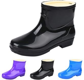 Generic Wellington Bottines de pluie &agrave; enfiler pour femme - Chaudes et confortables - Avec doublure en peluche - Imperm&eacute;ables et antid&eacute;rapantes, Noir, 37.5 EU