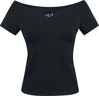 Hell Bunny Haut Alex Femme T-Shirt Manches Courtes Noir XL 95% Coton, 5% Élasthanne Slim Fit