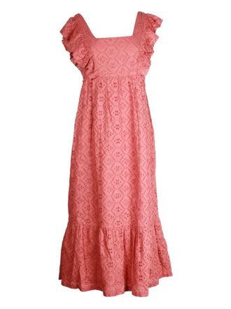 BA&SH robe mi-longue en broderie anglaise &agrave; volants - Rose