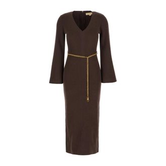 Michael Kors Wool Blend Belted Midi Dress - - Dresses - Damen - Braun - L