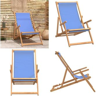 vidaXL Vidaxl - Strandstuhl Klappbar Massivholz Teak Blau - Klappbarer Strandstuhl - Gartenstuhl - Teakholzmöbel - Outdoor Möbel - Liegestuhl - Home & Living