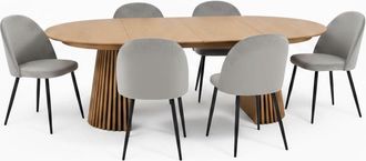 ebuy24 Tokyo Essgruppe Esstisch (Natur Esstisch + Grauem Velours)