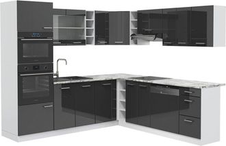 Vicco Eckk&uuml;che R-Line, Anthrazit Hochglanz/Wei&szlig;, 237 x 60 cm, ap Marmor