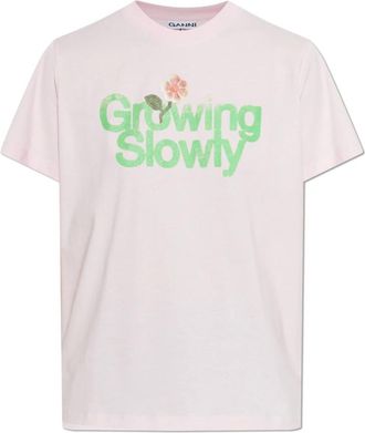 Ganni Femme, Tops, Rose, Taille: 40 FR Basic Cotton Jersey Growing Slowly