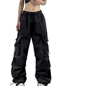 Generic Pantalon cargo baggy Y2K pour femme - Taille haute - Coupe ample - Taille &eacute;lastique - Style d&eacute;contract&eacute; - Streetwear - Taille haute - Randonn&eacute;e - Marc