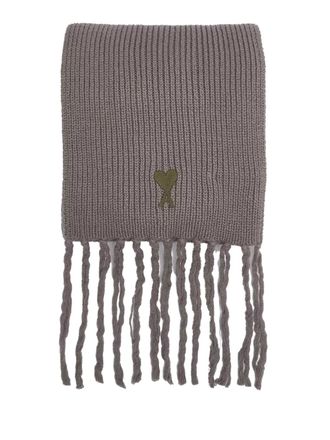 Ami Logo-Embroidered Virgin Wool Scarf - Gray