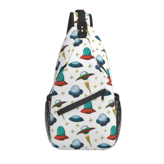 AOOEDM UFO Alien Sling Rucksack Crossbody Brusttasche Reisen Wandern Daypack Space Planet Crossbody Umhängetasche für Damen Herren