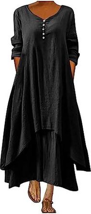 Generic Robes dété décontractées pour femmes, robe longue décontractée ample à col rond, robe pour femme, robes dété grande taille, Noir, 5XL