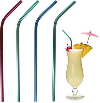 COOK CONCEPT KV7296 Trinkhalme, Edelstahl, farbig, 4 Stück, mit Stifthalter, Tischkunst, wiederverwendbar, Feier, Feier, Geburtstag, Fuchsia Iris/Irisgrün/irisblau
