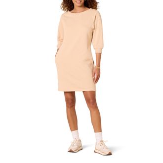 Amazon Essentials Damen Sweatshirtkleid mit Fleece-Blousonärmeln und U-Boot-Ausschnitt (in Übergröße erhältlich), Beige, L