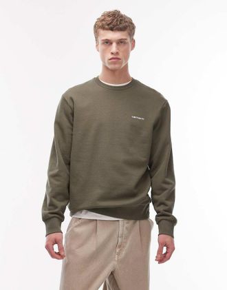 Carhartt Work in Progress Sweat &agrave; inscription logo - Kaki-Vert