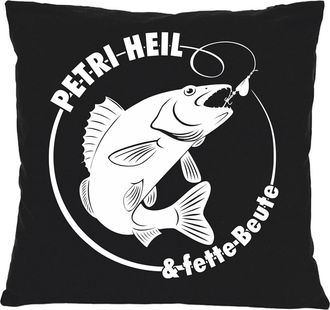 Spass Kostet Kissen mit Spruch und F&uuml;llung Dekokissen Angler Petri Heil und fette Beute