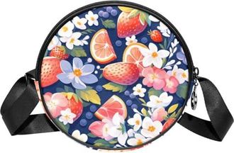 Generic Petit sac &agrave; bandouli&egrave;re rond pour femme, motif fruits de dessin anim&eacute;, avec fermeture &eacute;clair, bretelles r&eacute;glables, sac &agrave; main rond d&eacute;contract&eacute; pour fe