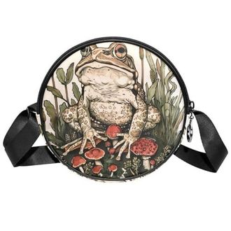 Generic Sac &agrave; bandouli&egrave;re rond pour femme, motif champignons grenouille, petit sac &agrave; bandouli&egrave;re avec fermeture &eacute;clair, bretelles r&eacute;glables, sac &agrave; main rond d