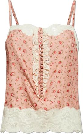 Dolce & Gabbana Femme, Tops, Rose, Taille: 40 FR Top &agrave; imprim&eacute; floral et finitions en dentelle