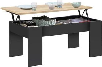 IDMarket Table Basse Plateau relevable rectangulaire Tara Bois Noir et Imitation h&ecirc;tre