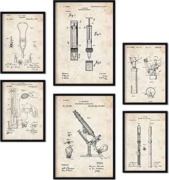 Nacnic Ensemble de 6 affiches de brevets M&eacute;dicament. Affiches avec des illustrations de brevets r&eacute;tro pour votre maison. D&eacute;coration int&eacute;rieure de style vinta