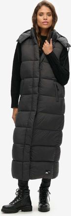 Superdry Doudoune sans manches coupe longue en ripstop effet quadrillé avec capuche - Noir