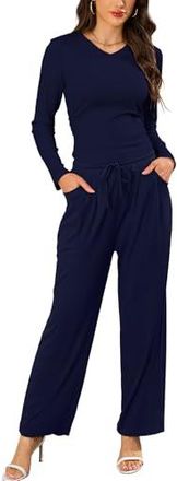 SHEKINI Ensemble Femme Chic et Elegant 2 Pi&egrave;ces Haut Court Manche Longue Slim Fit Pantalon Fluide avec Poches Jogging Surv&ecirc;tements D&eacute;contract&eacute;e Loungewear Out