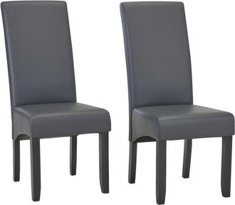 Vente-Unique Lot de 2 chaises rovigo - Simili gris mat - Pieds bois noir