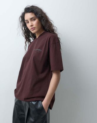 AllSaints Underground kurz&auml;rmliges T-Shirt mit Leopard-Grafiklogo und R&uuml;ckendruck in Burgunderrot