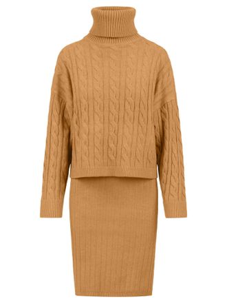 Apart Fashion APART Strick-Set aus einem &auml;rmllosen Kleid und einem Pullover, Cognac, 46